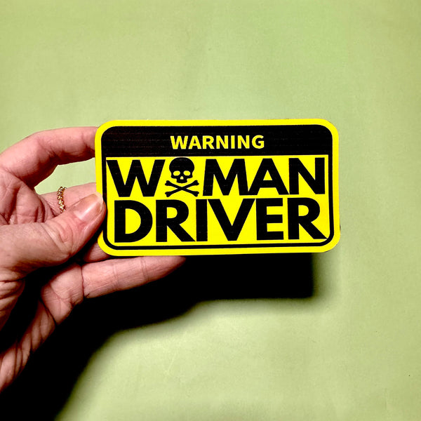 Warning: Woman Driver | Funny Woman Car Sticker 🚗💅 – Frog Mustard Stickers